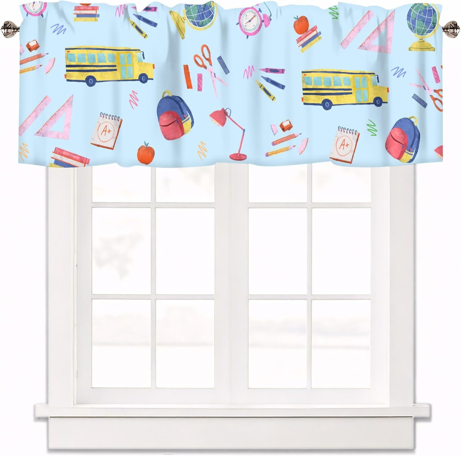 Back to School Valance for Windows Small Window Kitchen Curtain, Rod ...