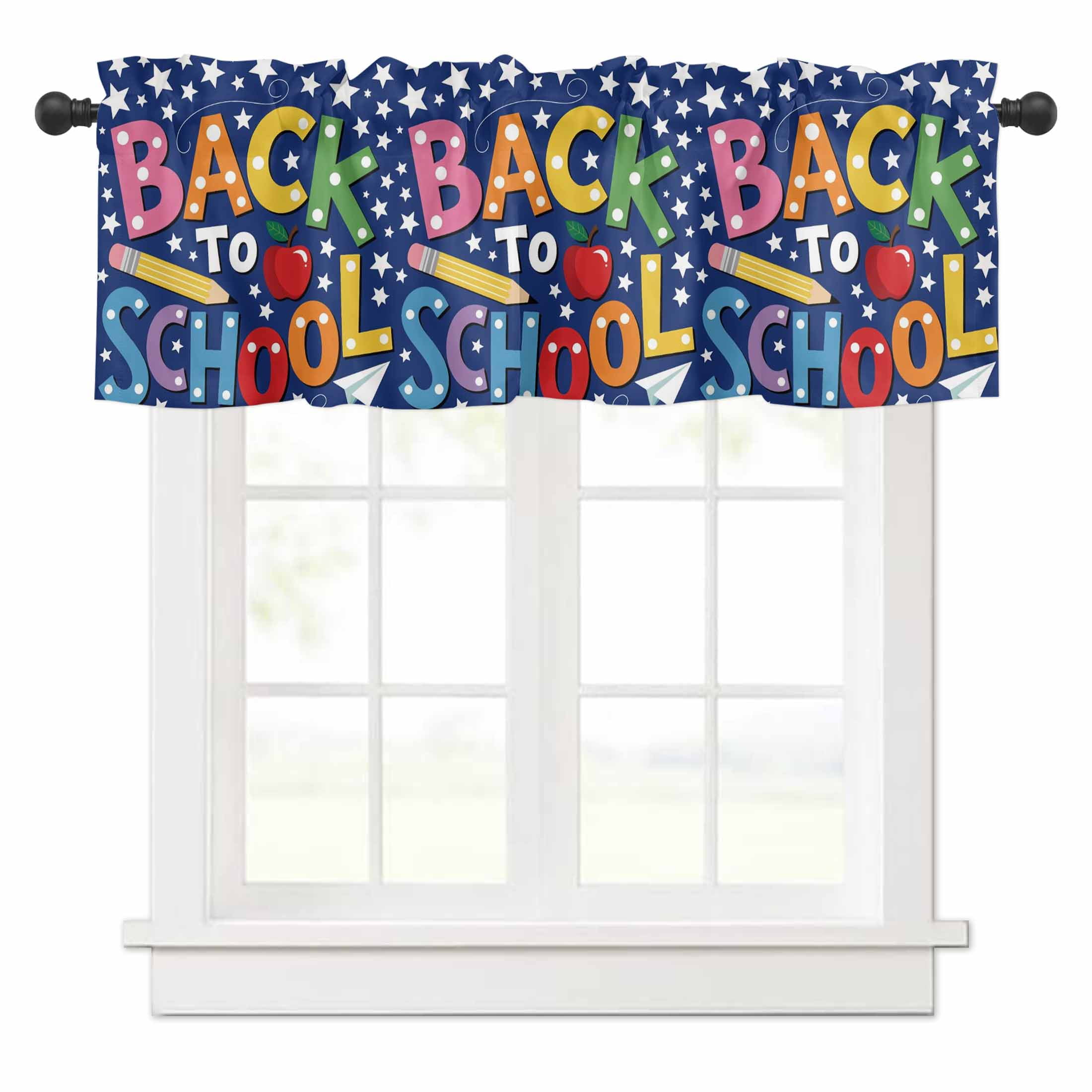 Back To School Valances for Windows Cartoon Theme School Season Pencil ...