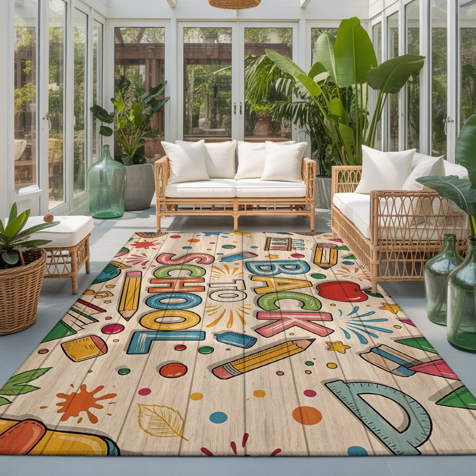 Back to School Washable Living Room Rugs 8'x10', Vintage Earth Globe ...