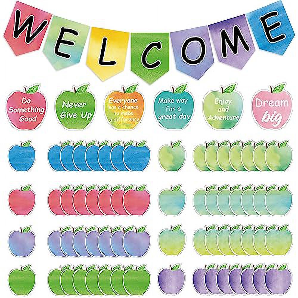 Back to School Watercolor Apples Welcome Banner Bulletin Board ...
