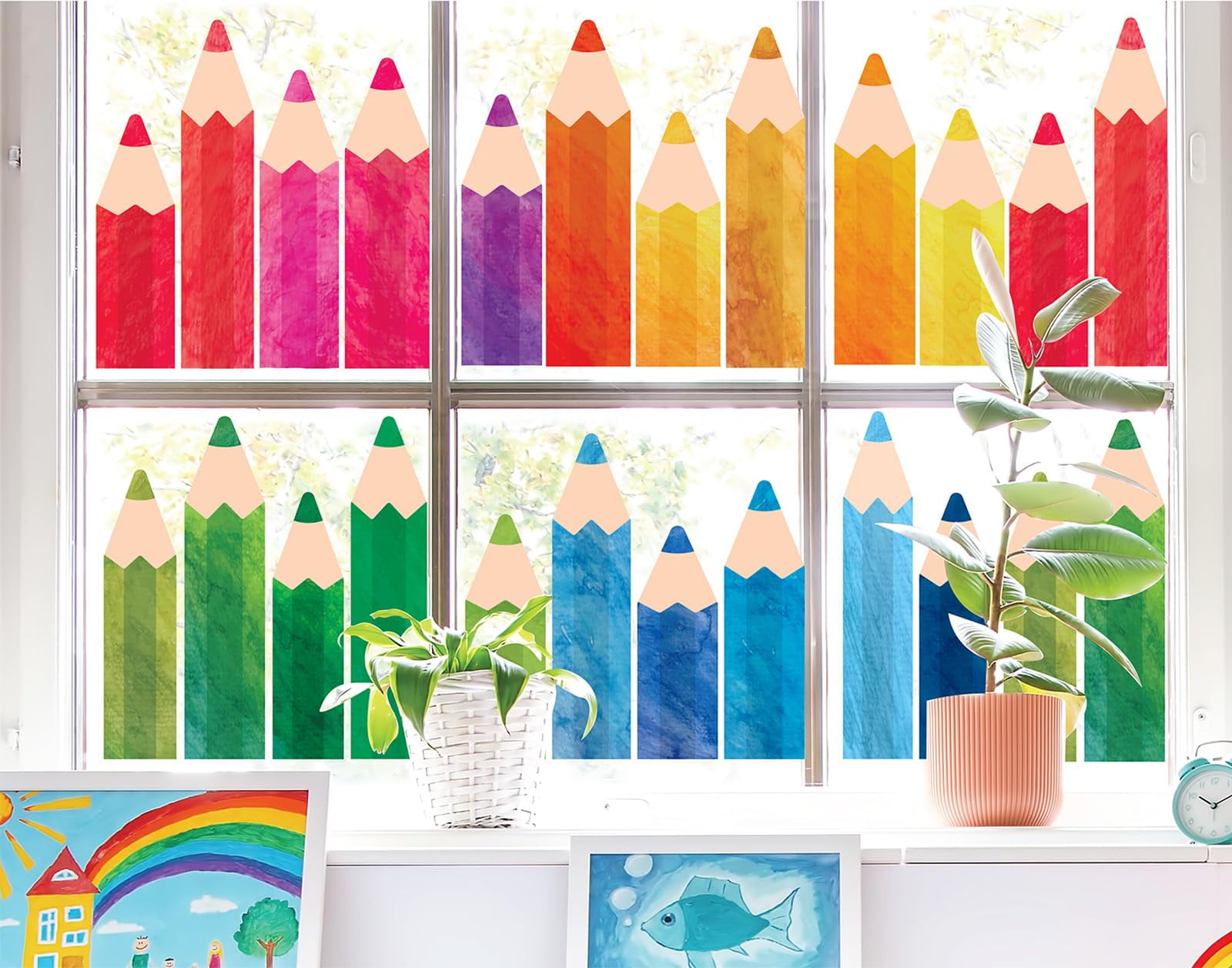 Back to School Window Stickers 9 Sheets Watercolor Pencil Decals for ...
