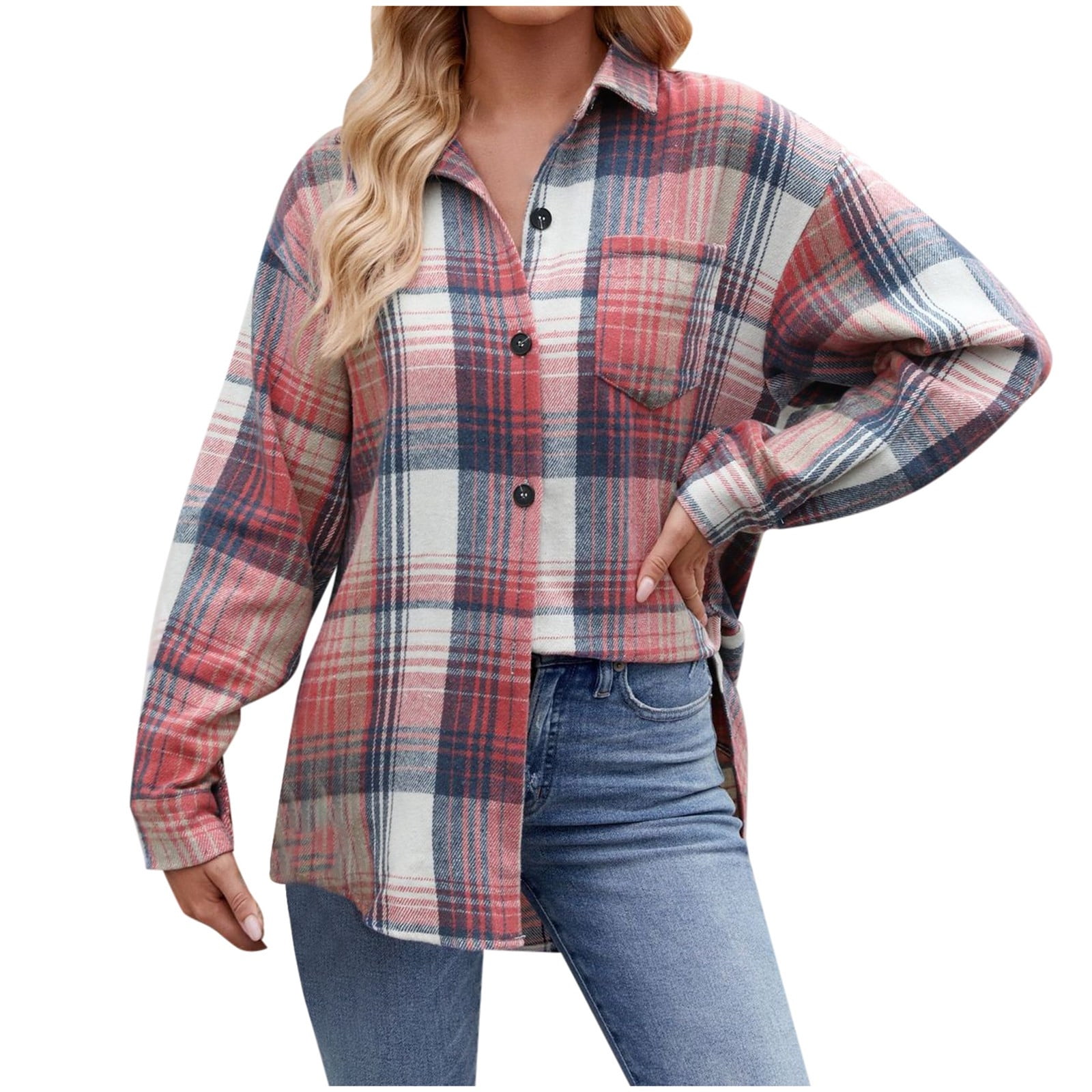 Back to School Women's Autumn Thin Casual Lightweight Flannel Plaid ...