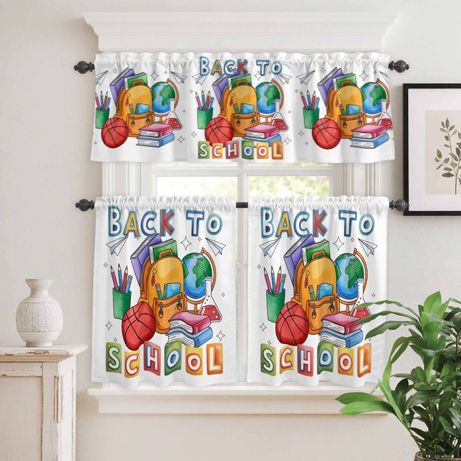 Back To School Words Curtain Tier and Valance Set 3 Piece,Watercolor ...