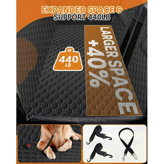 Back Seat Extender for Dogs, Dog Car Seat Cover with Detachable Hard Bottom Holds 440 LB, 600D ...