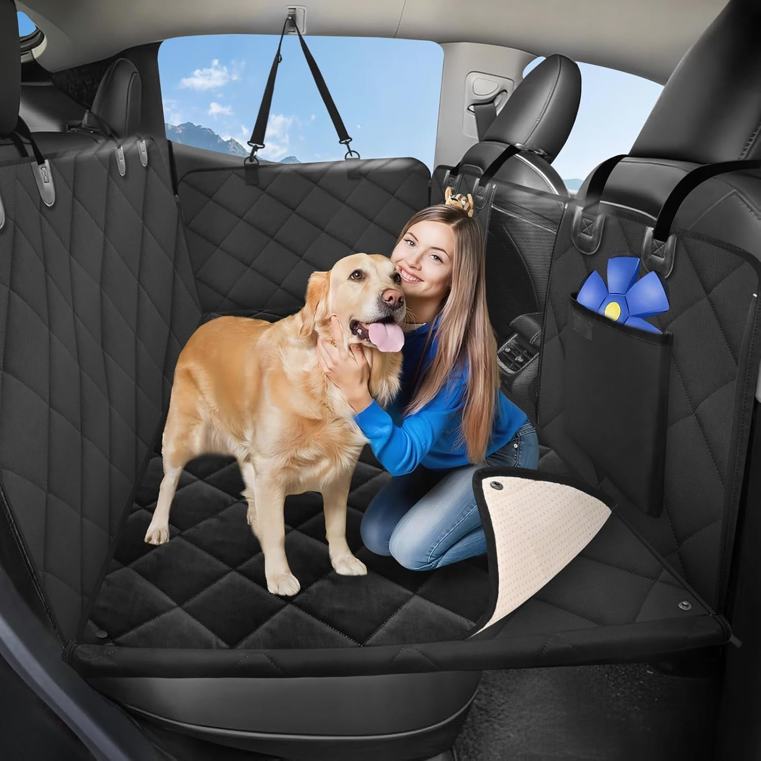 Back Seat Extender for Dogs-Large Space, with Blankets, Hard Bottom Dog ...