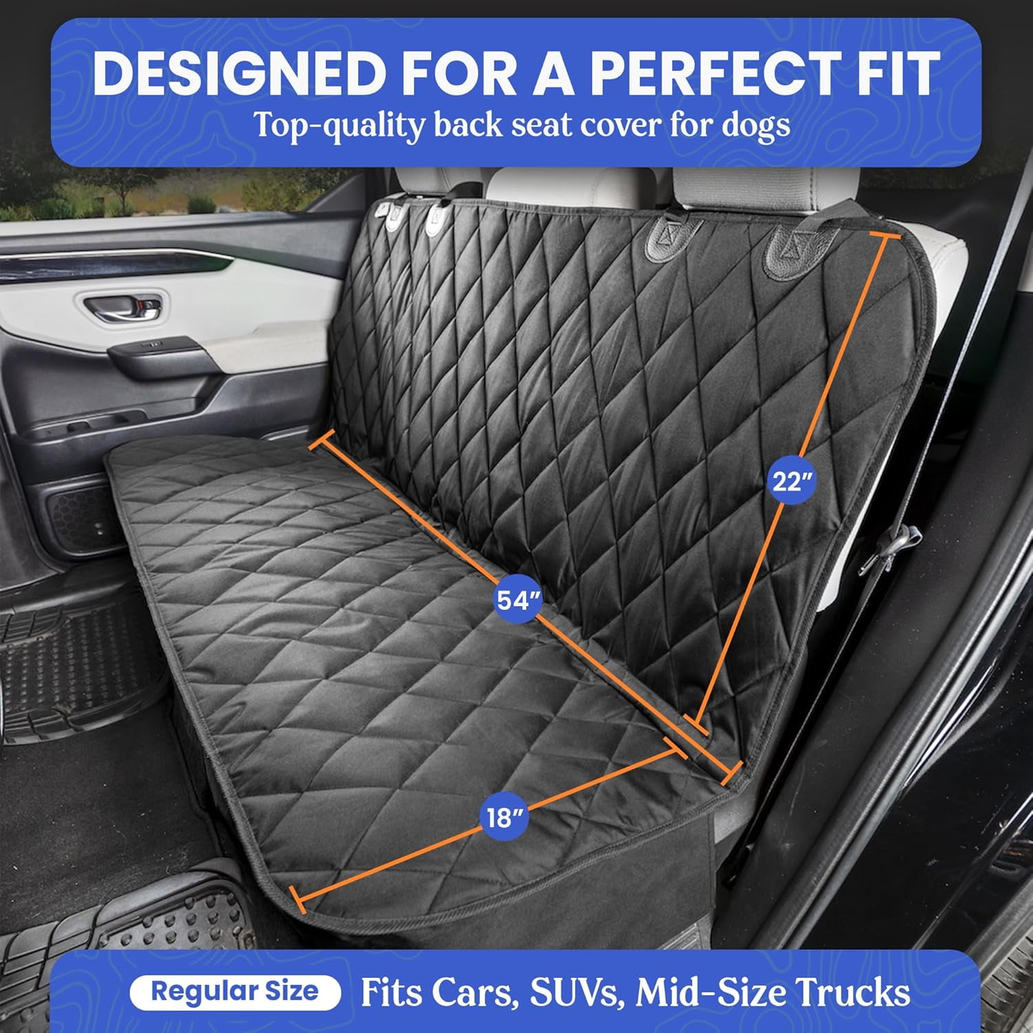 Back Seat Pet Cover for Dogs w/o Hammock – 54" Wide, Waterproof Car ...