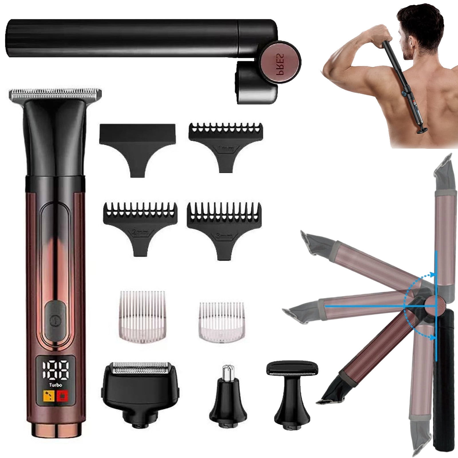 Back Shaver For Men, Led Display, 4 In 1 Mens Back Hair Trimmer ...
