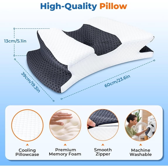 Back Sleeper Pillow, Memory Foam Cervical Neck Pillow, Sleep on Your ...