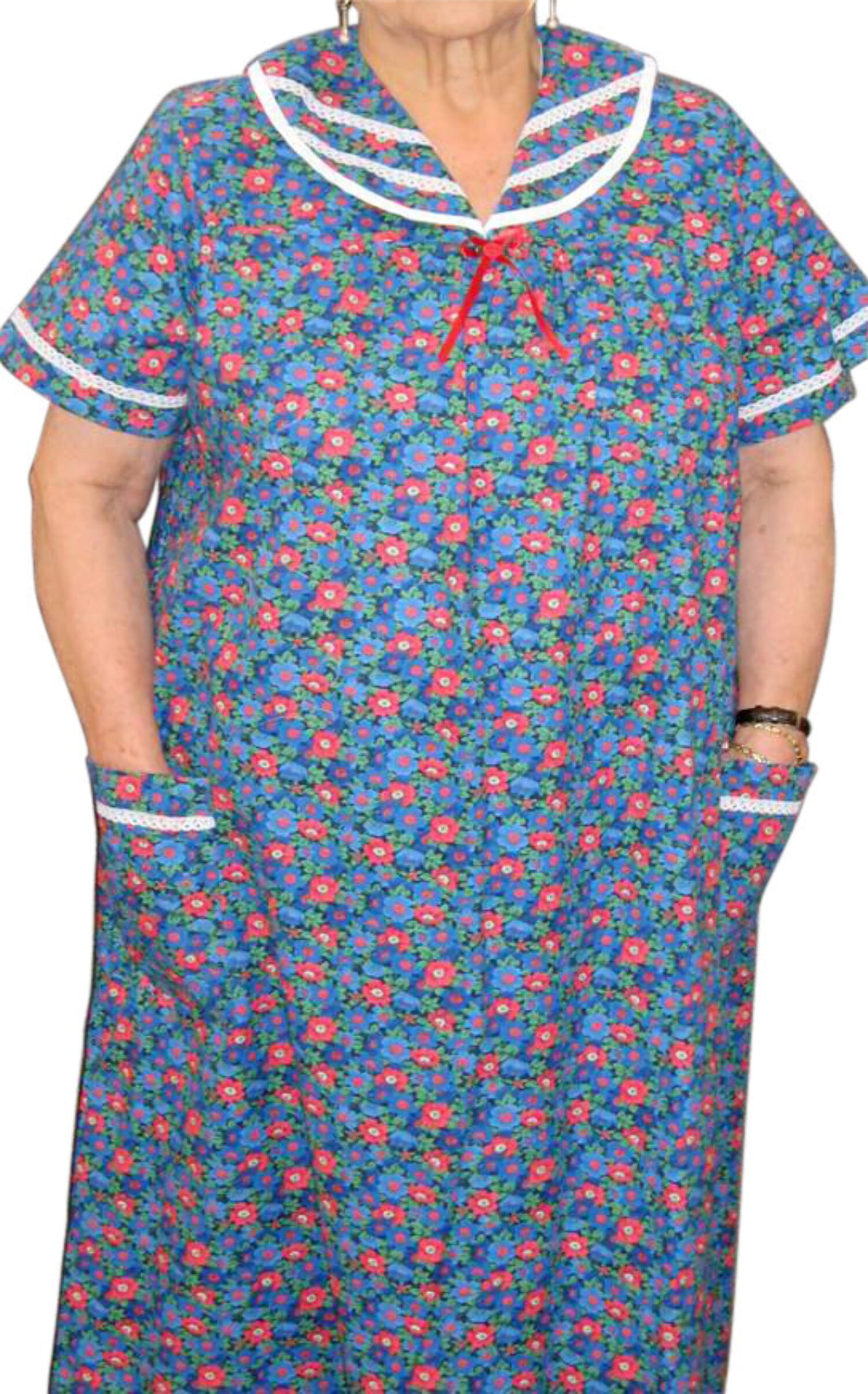 Back Snap Housecoat Duster Lace Stripes on Collar - Walmart.com