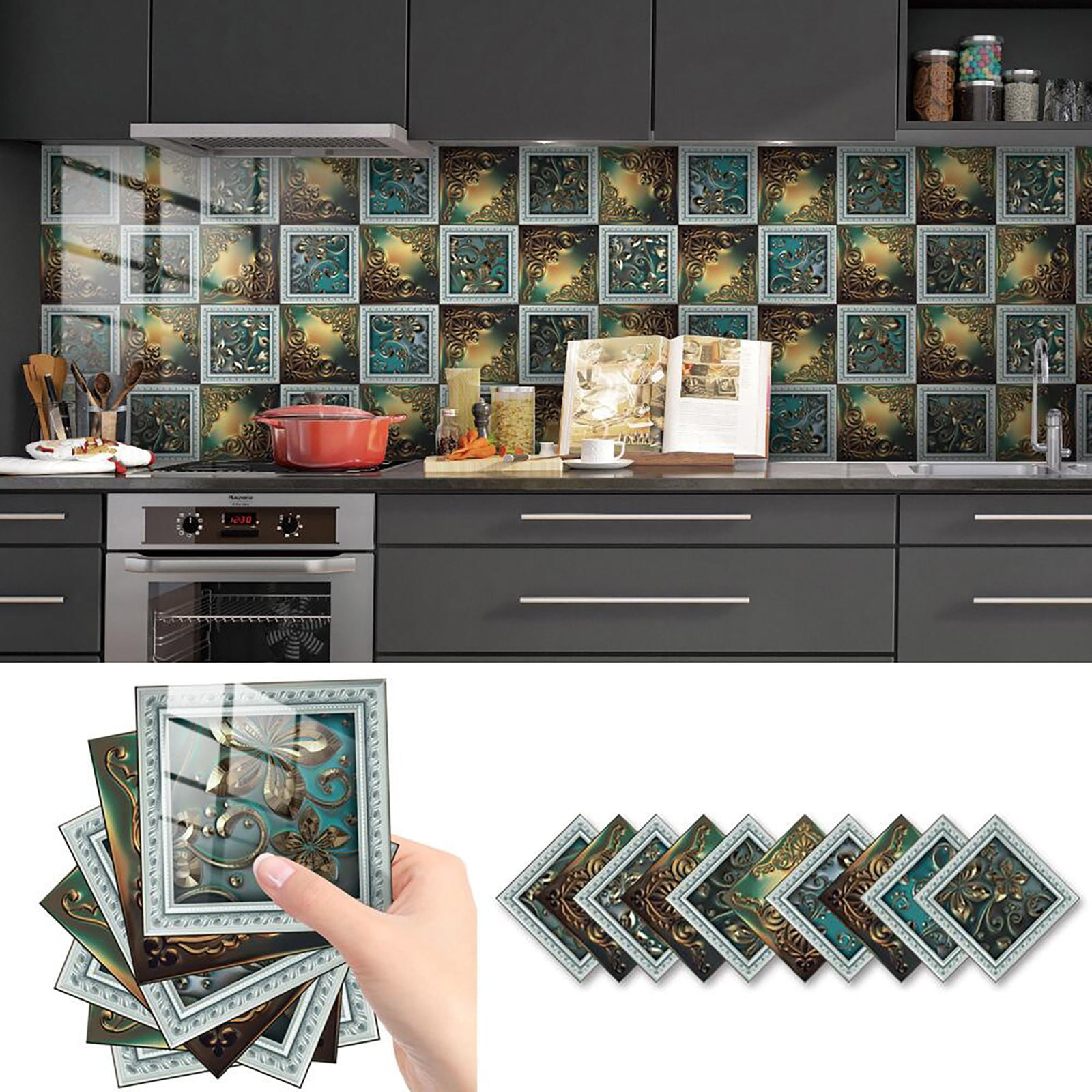 Back Splash Ideas For Kitchens Retro Color Tiles Pattern Tile Stickers ...