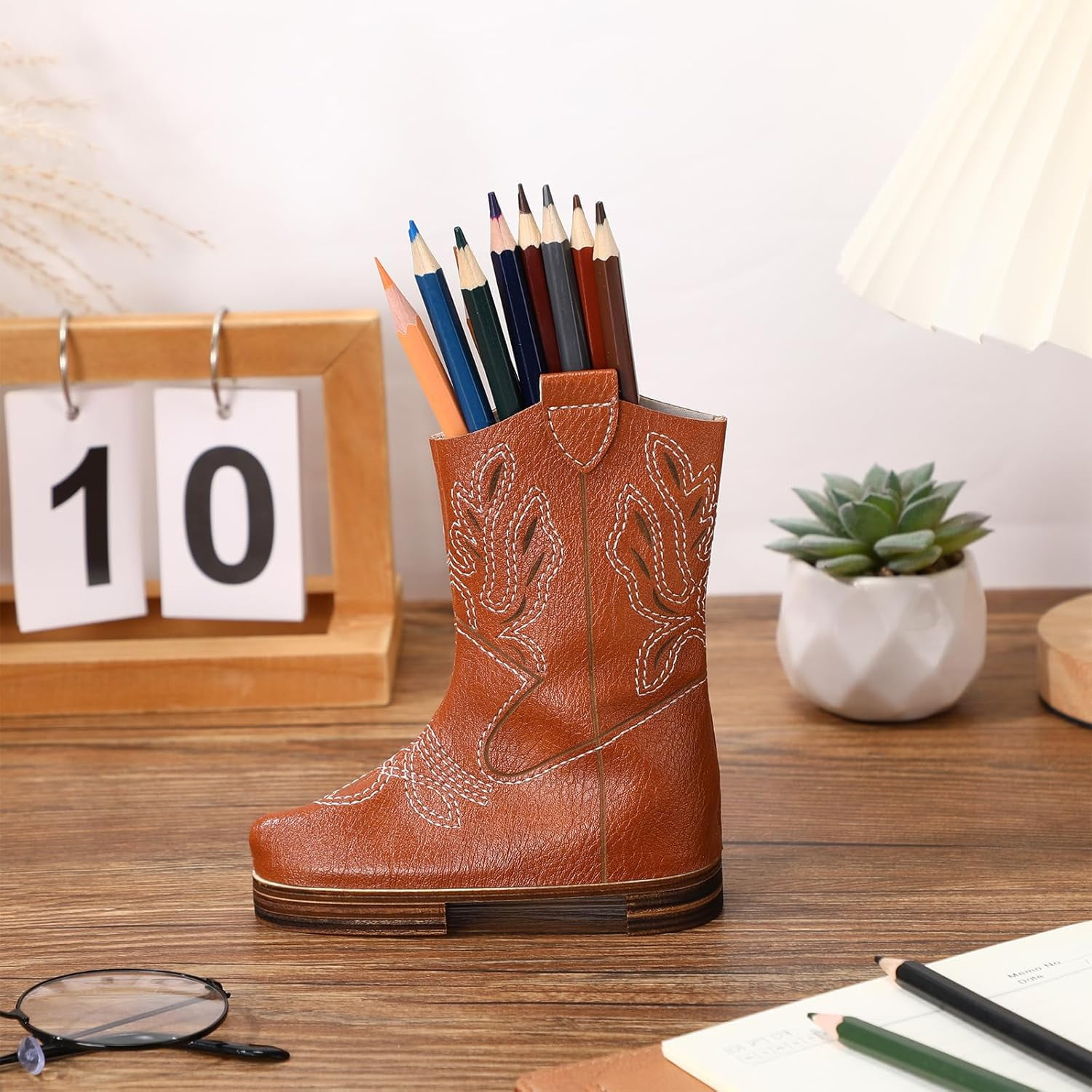 Back to Supplies 6 Inch Cowboy Boot Pencil Holder Leather Pen Holder ...
