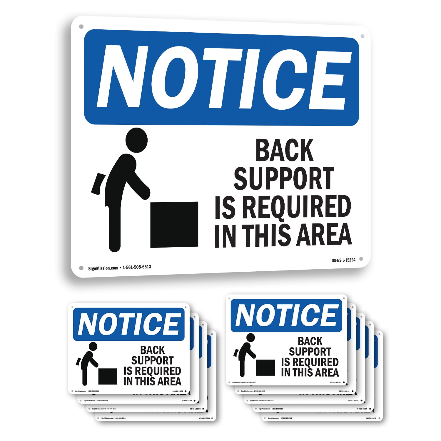 Back Support Required In This Area OSHA Notice Rigid Plastic Sign 24 ...