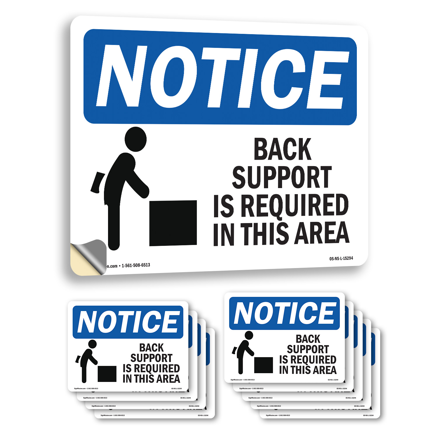 Back Support Required In This Area OSHA Notice Vinyl Decal Label 7 Inch ...