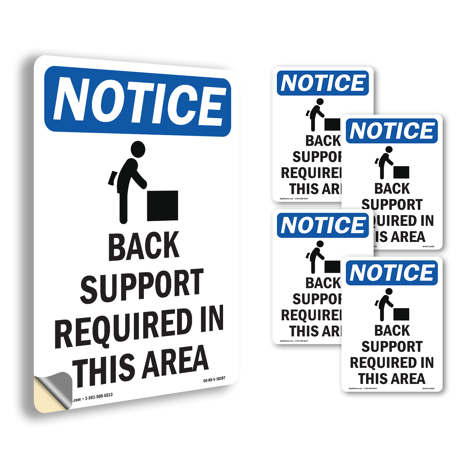 Back Support Required With Symbol OSHA Notice Vinyl Decal Label 5 Inch ...