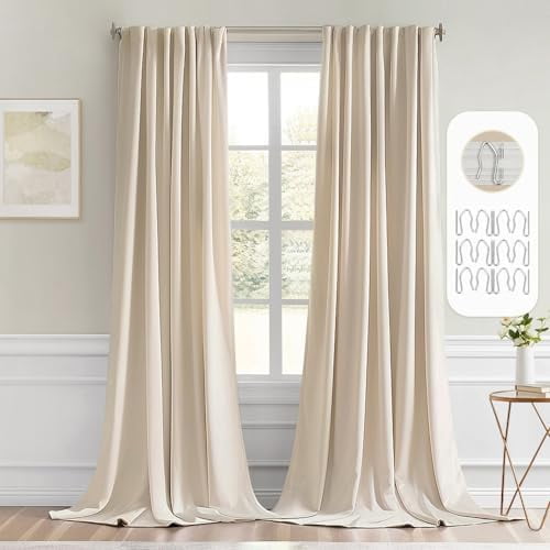 Back Tab Cream Beige Curtains 120 Inch Long 2 Panels Set for Living ...