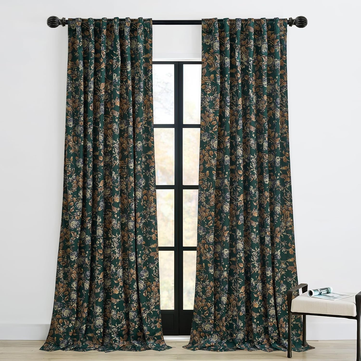 Back Tab Retro Green Curtains Soft Velvet Room Darkening Thermal ...