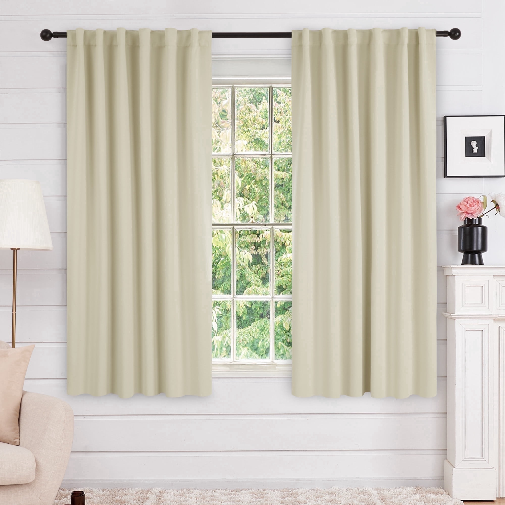 Deconovo Beige Blackout Curtains for Bedroom, 52 x 63 inch, Back Tab ...