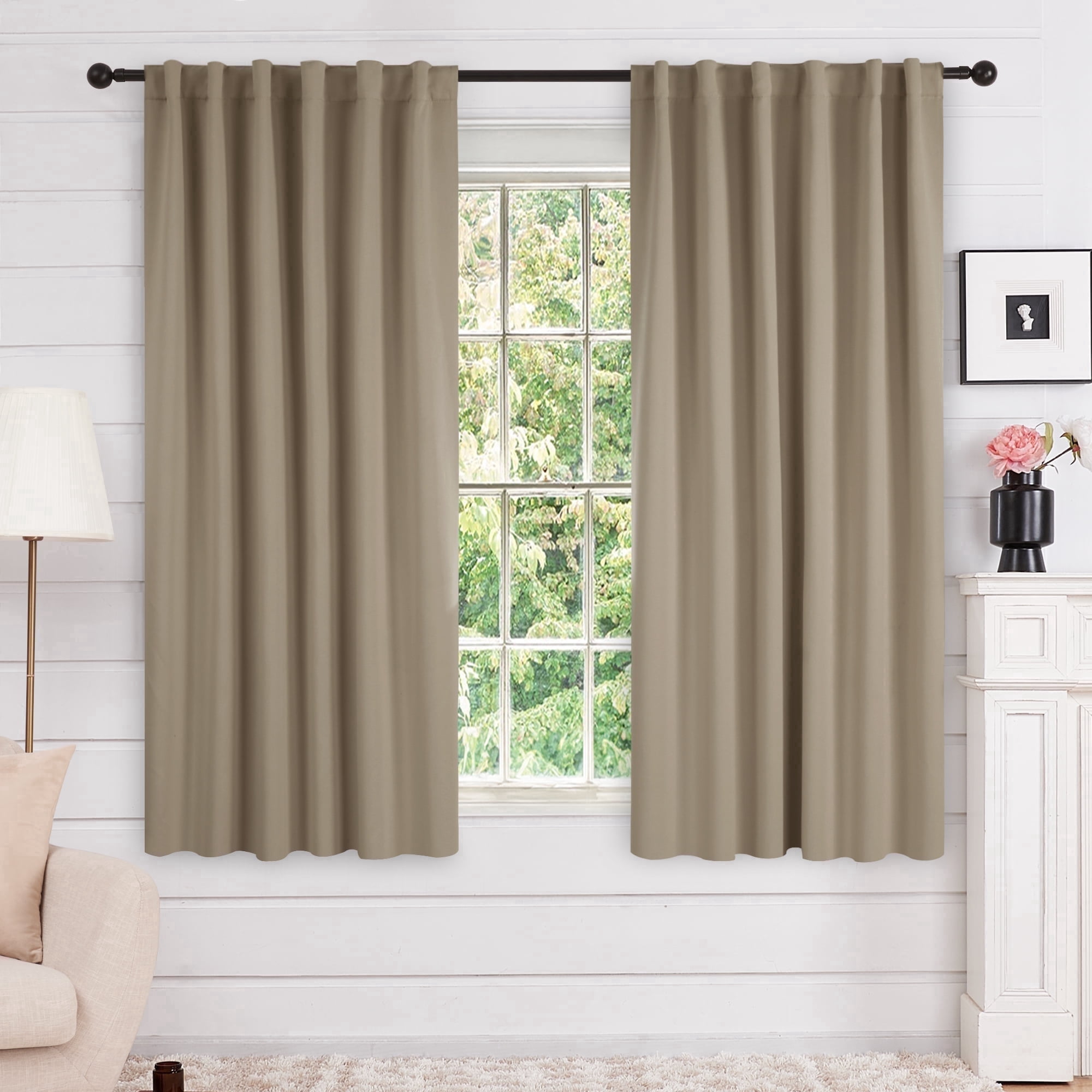 Deconovo Khaki Blackout Curtains for Bedroom, 52 x 63 inch, Back Tab ...