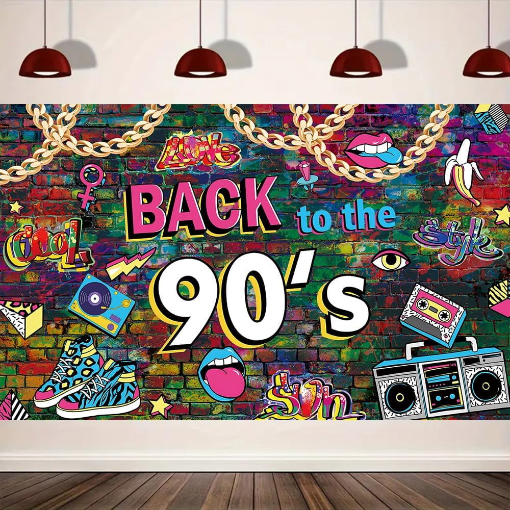 Back to The 90s Party Backdrop - Retro 90s Theme Backdrop with Graffiti ...