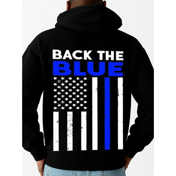 Back The Blue Flag Funny Men's Graphic Hoodie - Black, Autumn/Winter ...