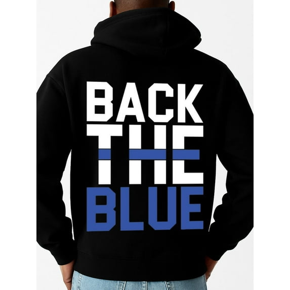 Back The Blue Funny Men's Long Sleeve - Black Polyester, Bold Design ...