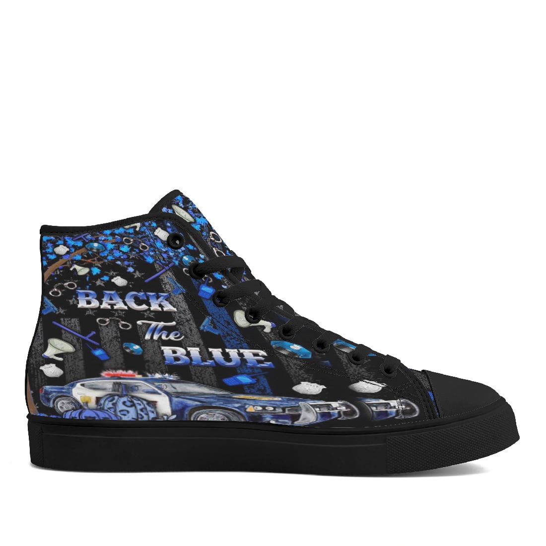 Back The Blue Police Car Halloween High Top Canvas Shoes Sneakers Black ...