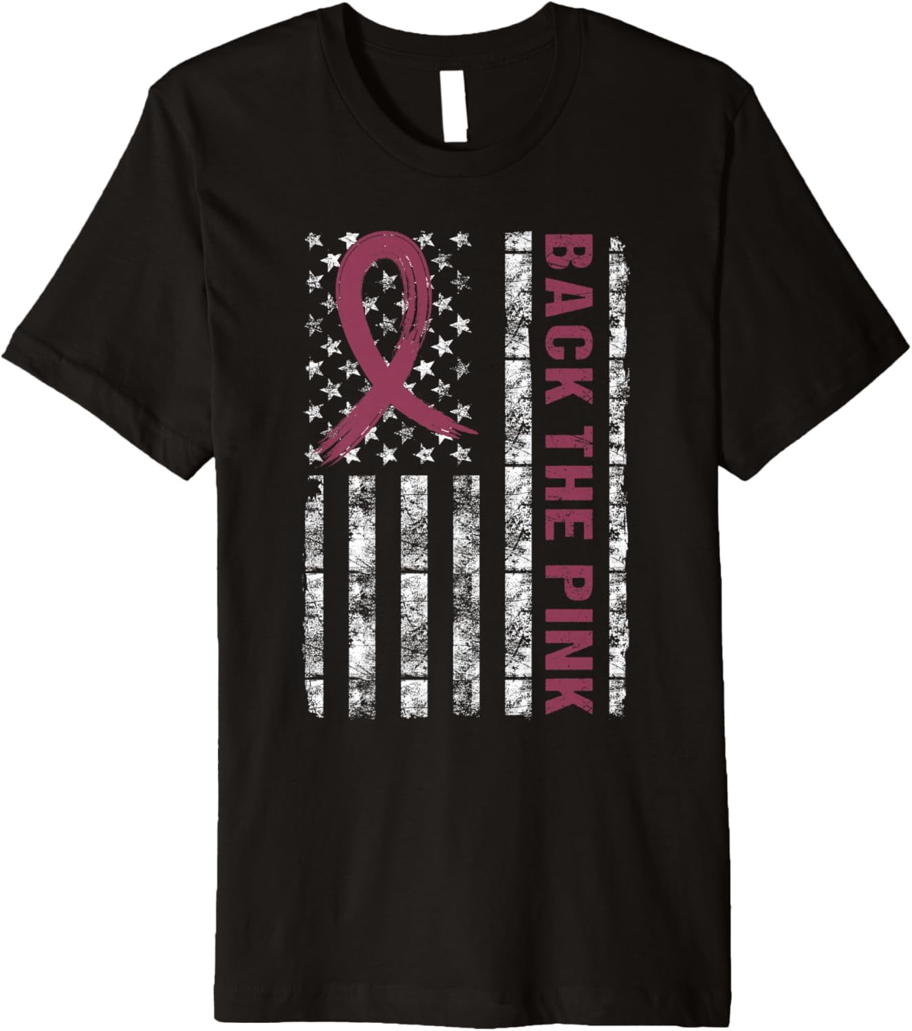 Back The Pink Ribbon American Flag Breast Cancer Awareness Premium T ...