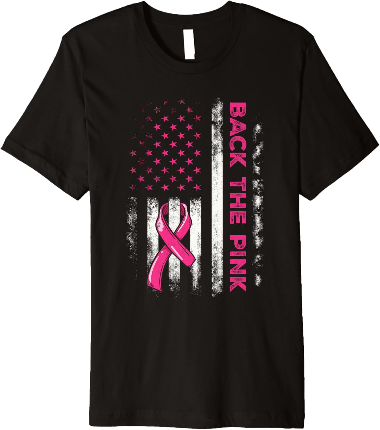 Back The Pink Ribbon American Flag Breast Cancer Awareness Premium T ...