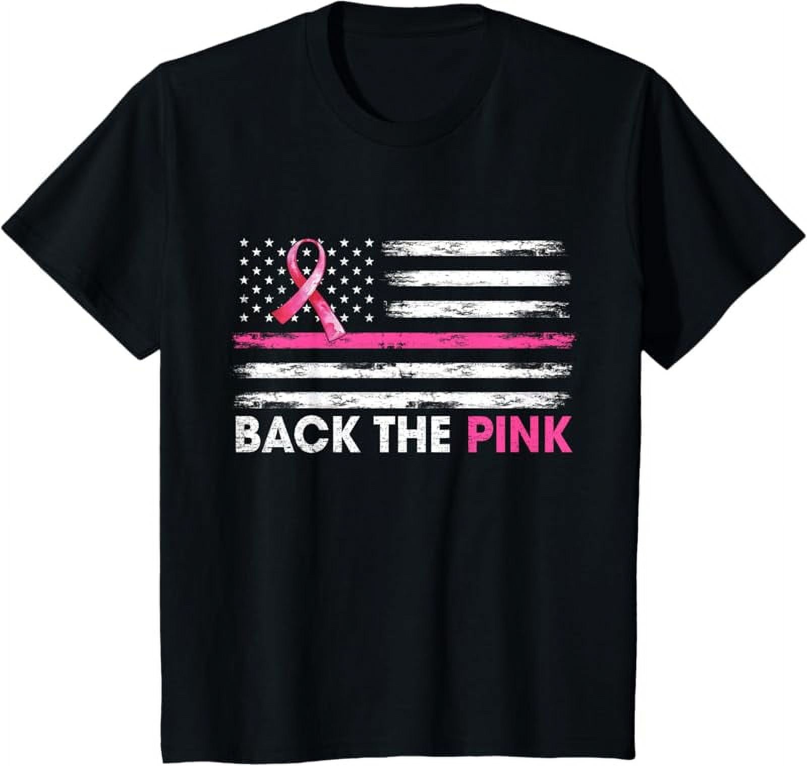 Back The Pink Ribbon American Flag Breast Cancer Awareness T-Shirt ...