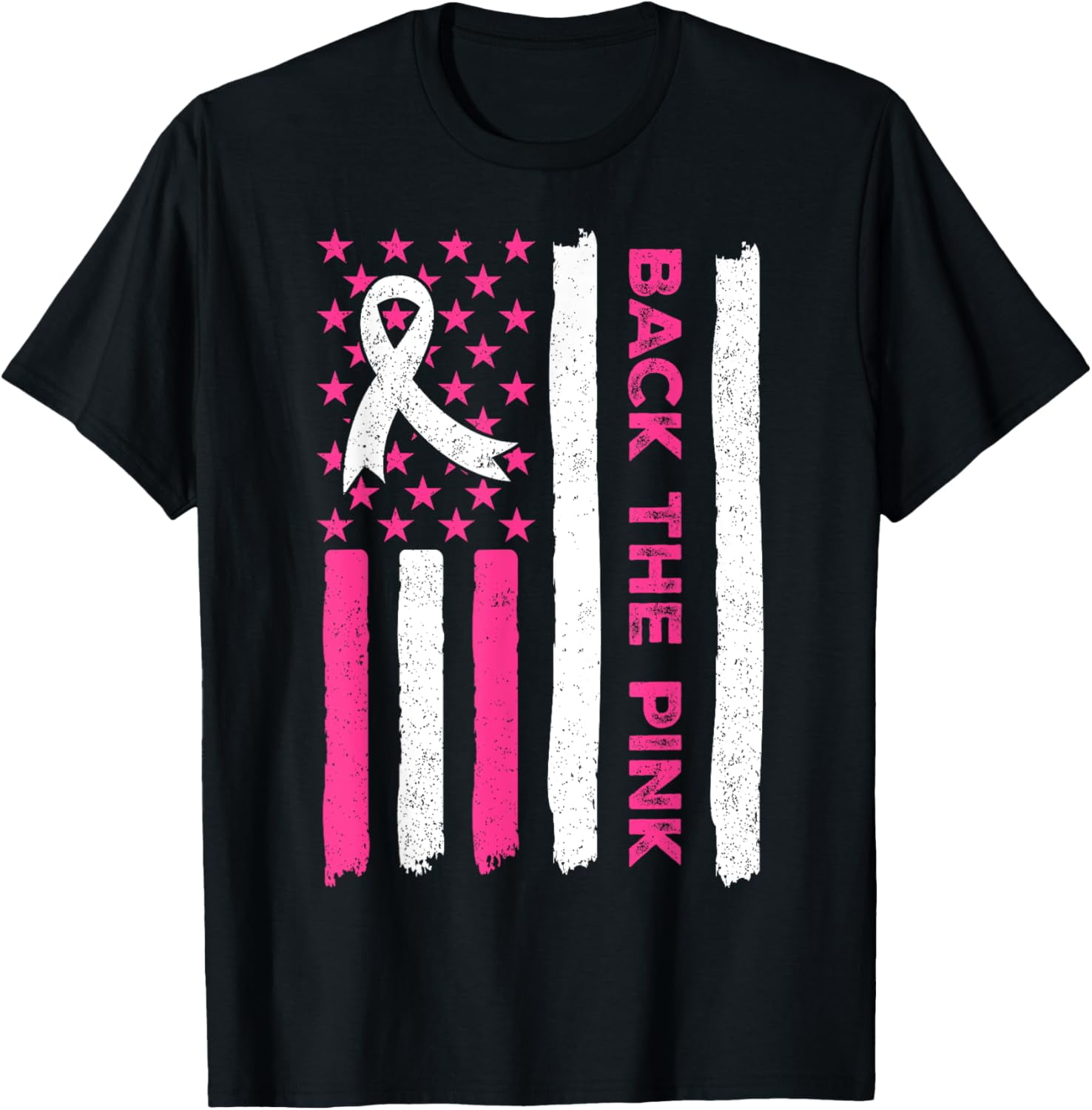 Back The Pink Ribbon American Flag Breast Cancer Awareness T-Shirt ...