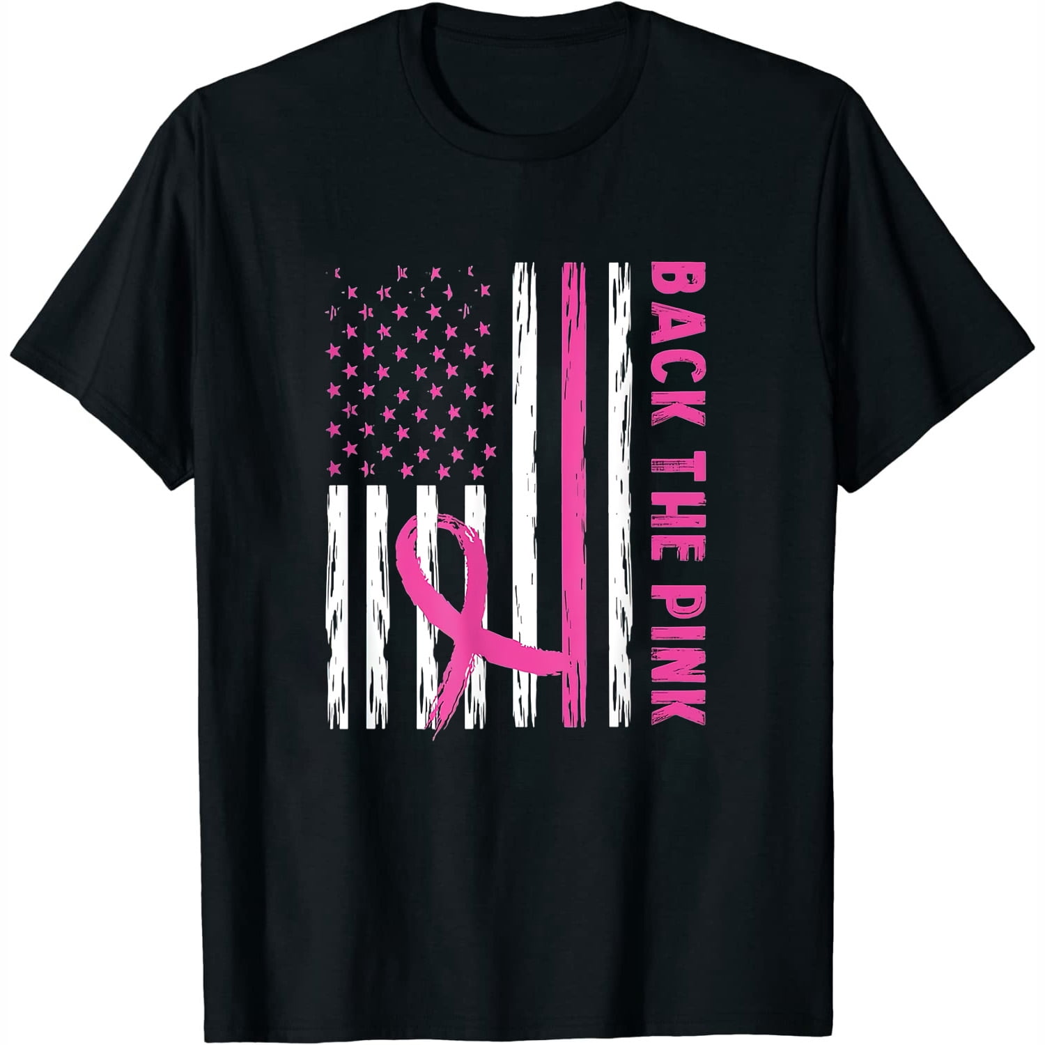 Back The Pink Ribbon Flag Breast Cancer Warrior Women T-Shirt Black 2X ...