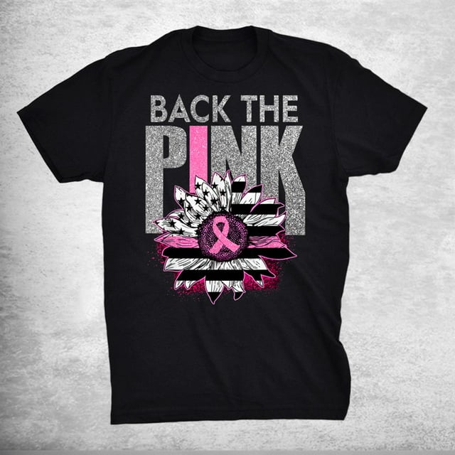Back The Pink Ribbon Sunflower Flag Breast Cancer Awareness Shirt T