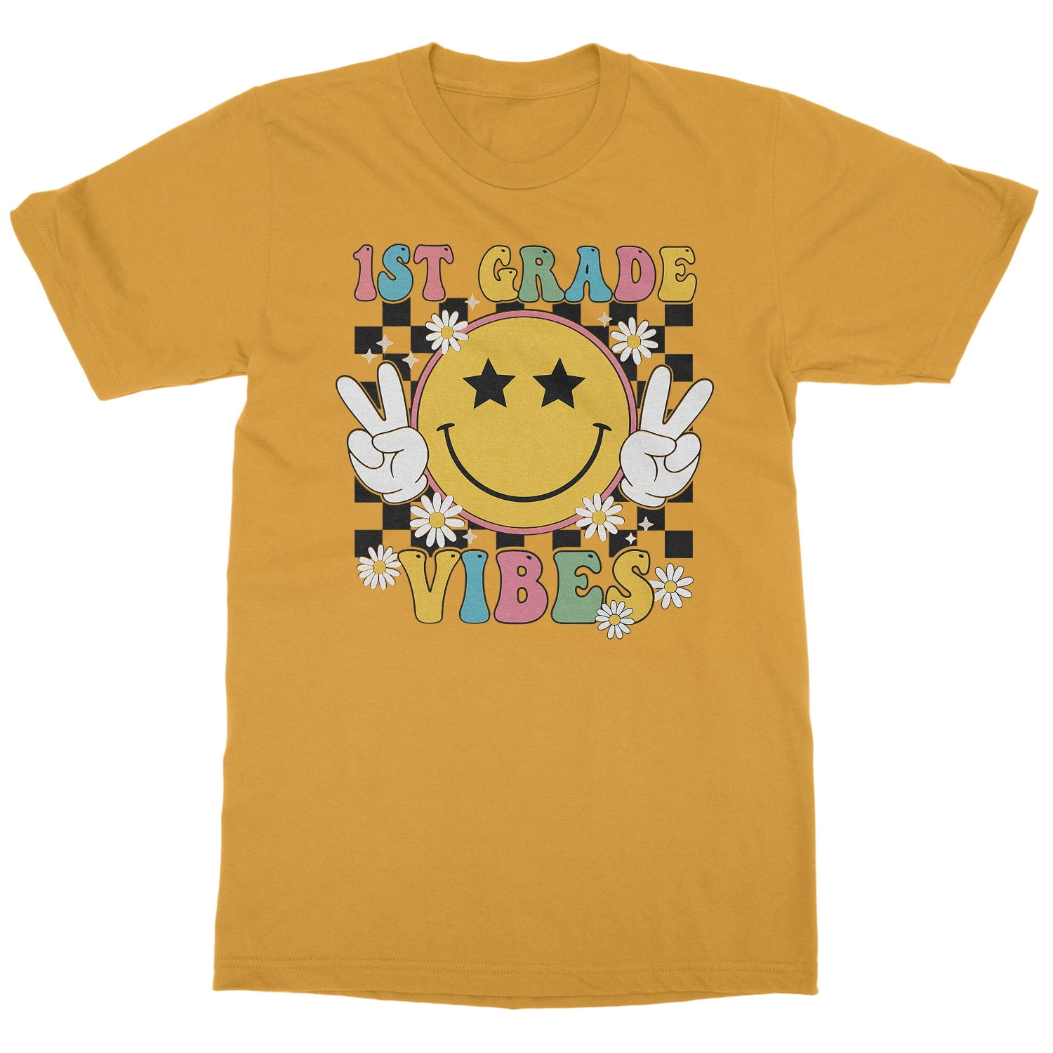 Back To School 1st Grade Vibes - Smile Face Retro Unisex T-Shirt (Gold ...