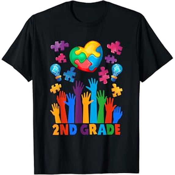 Back To School 2nd Grade Puzzles Heart Autism Awareness T-Shirt ...
