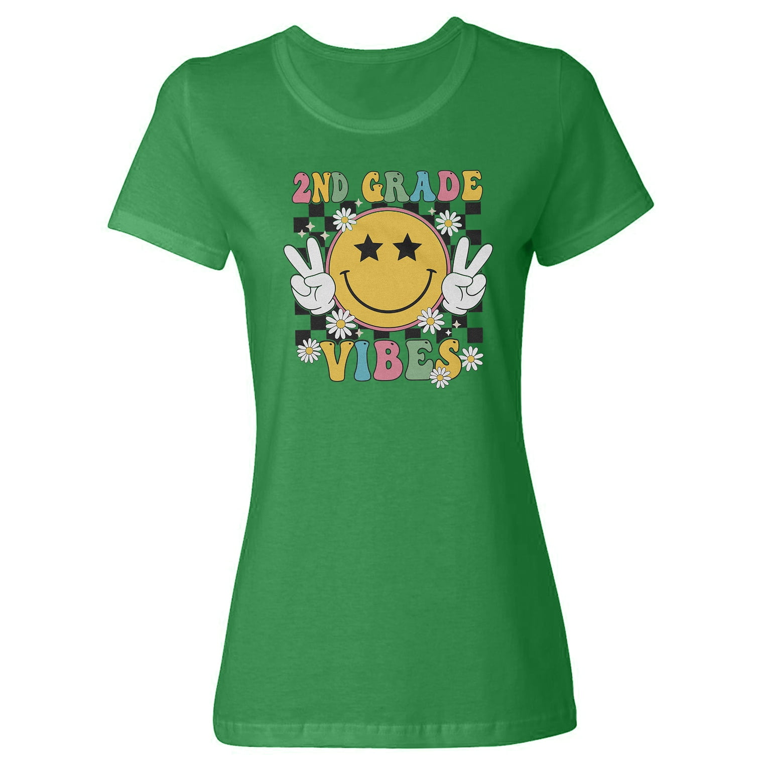 Back To School 2nd Grade Vibes - Smile Face Retro Ladies' Crewneck T ...
