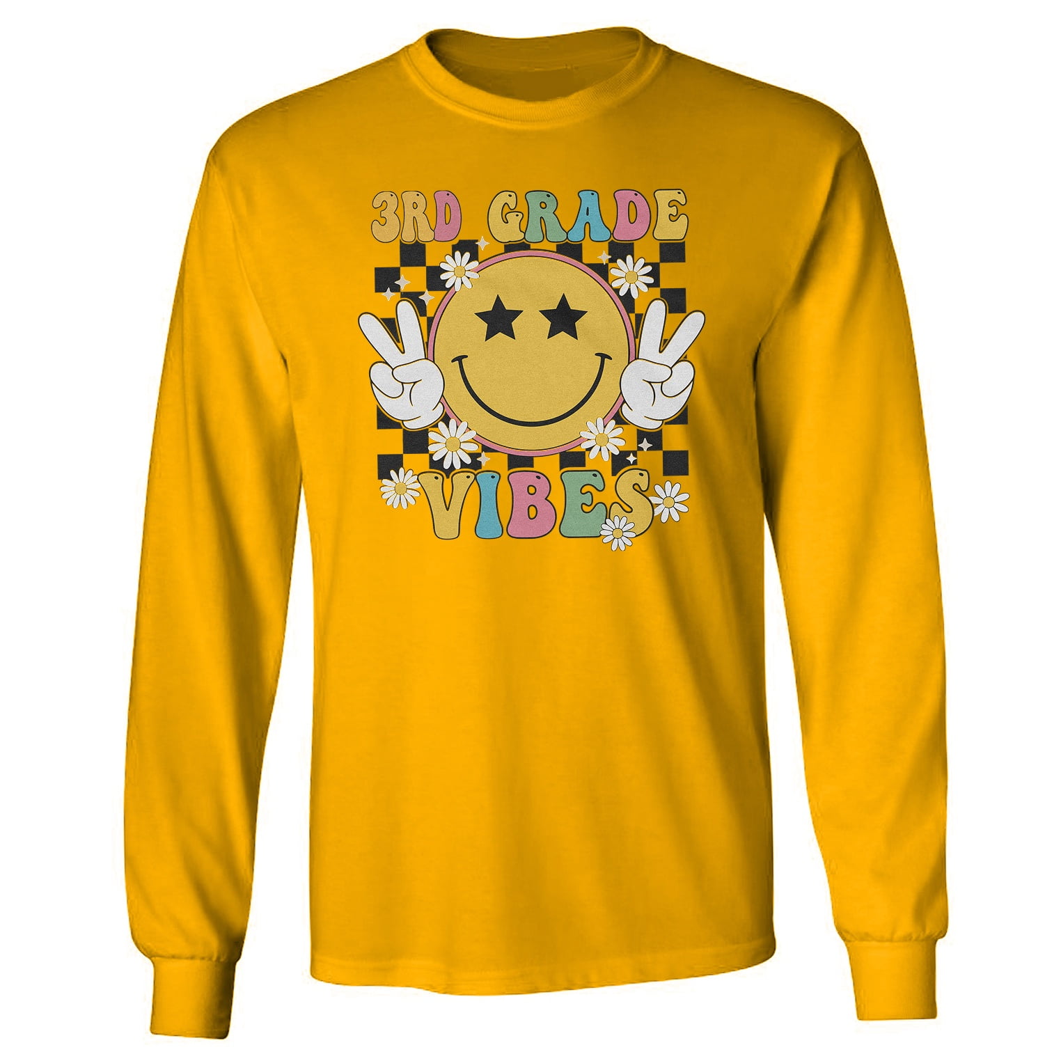 Back To School 3rd Grade Vibes - Smile Face Retro Long Sleeve T-Shirt ...
