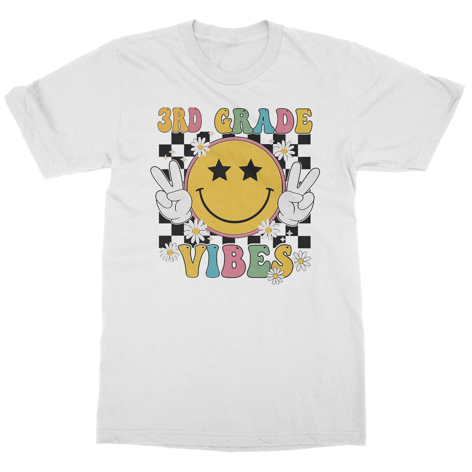 Back To School 3rd Grade Vibes - Smile Face Retro Unisex T-Shirt (White ...