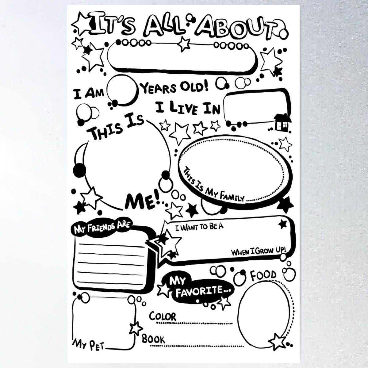 Back To School All About Me Poster Color Your Own All About Me Poster ...