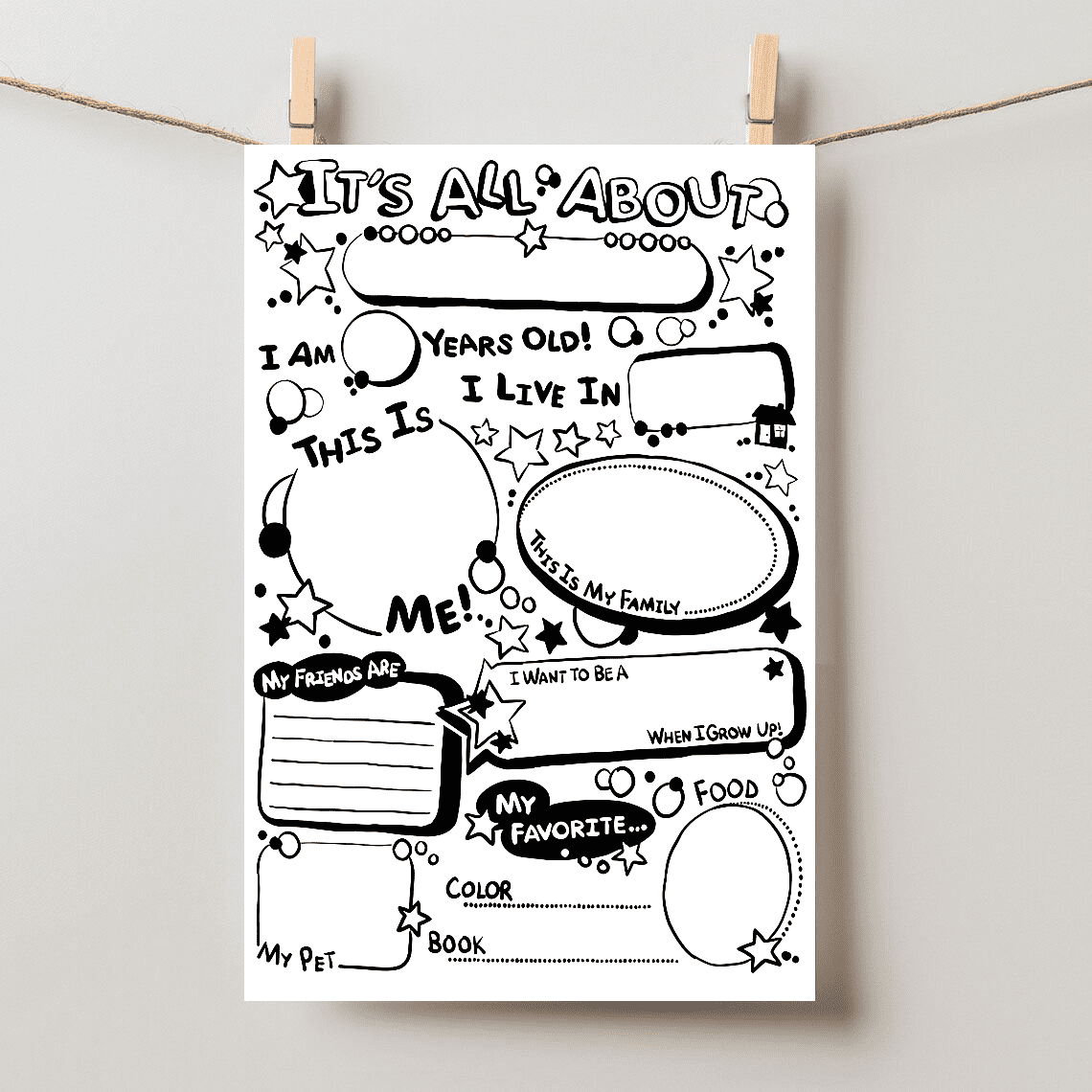 Back To School All About Me Poster Color Your Own Wall Art Unframed ...
