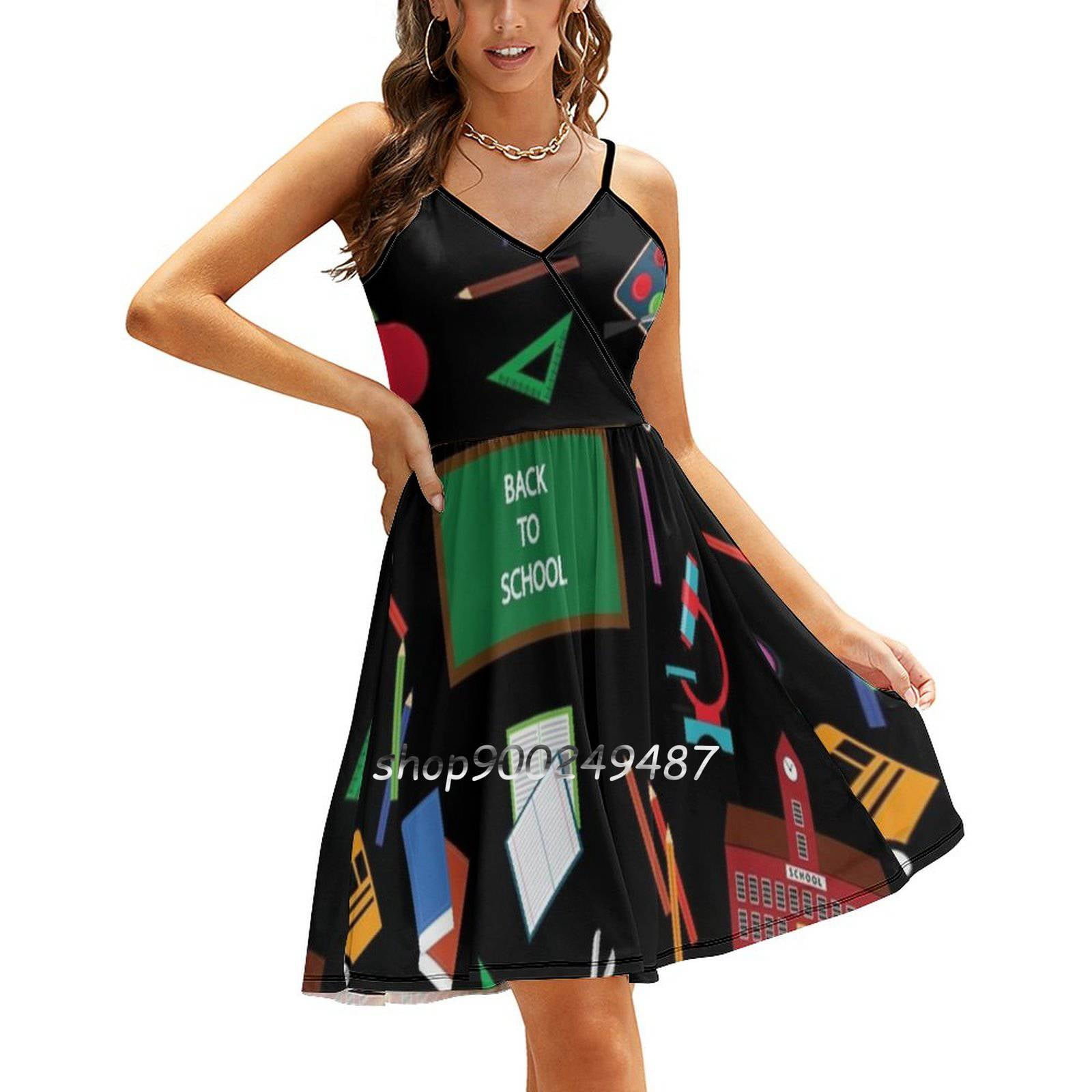 Back To School Flare Dress Square Neck Dress Elegant Female Fashion ...