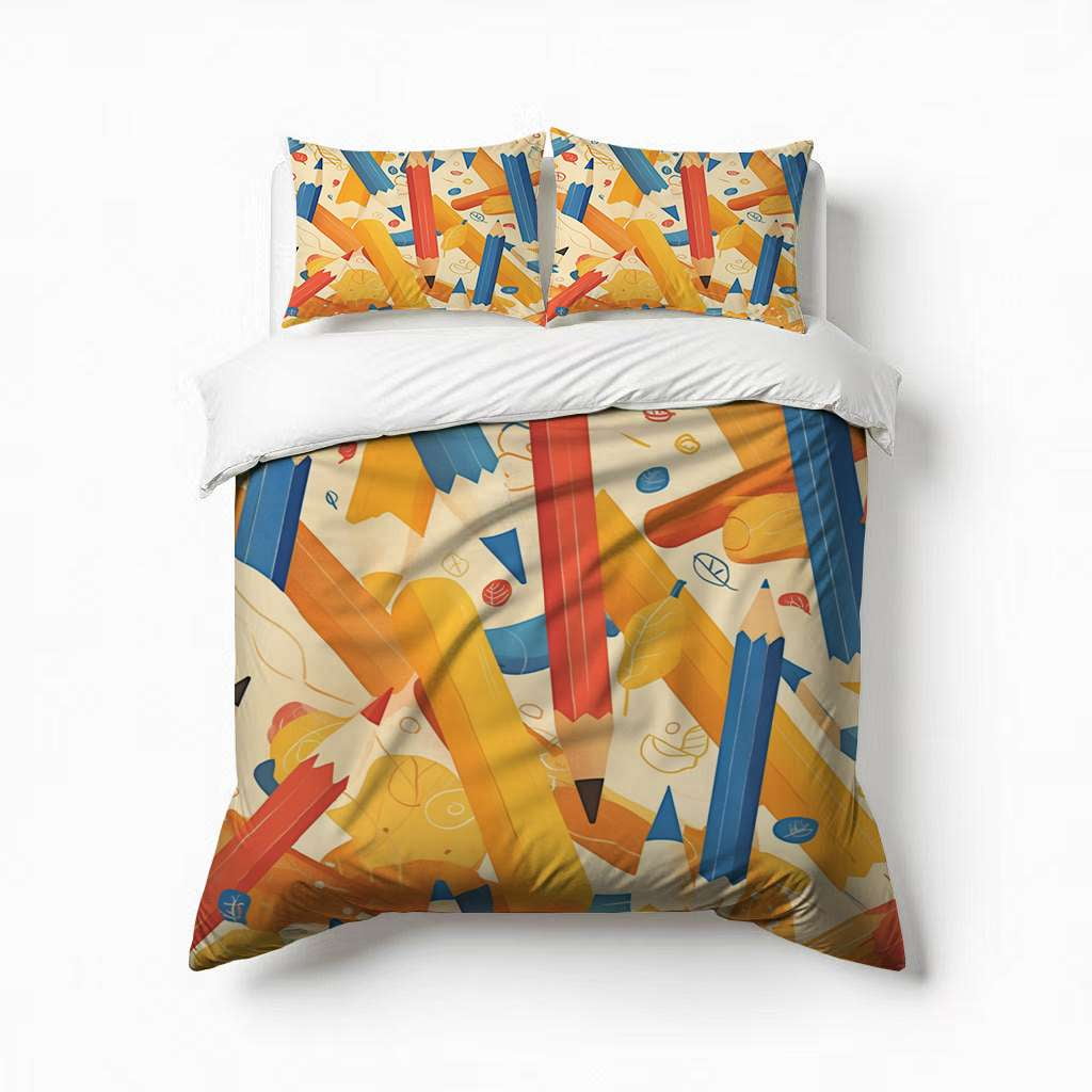 Back To School Messy Pencils Art Bedding Set 3 Pcs Soft Microfiber ...