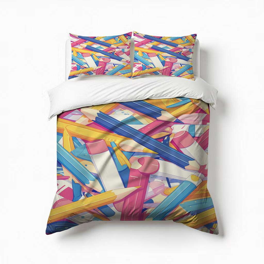 Back To School Messy Pencils Art Bedding Set 3 Pcs Soft Microfiber ...