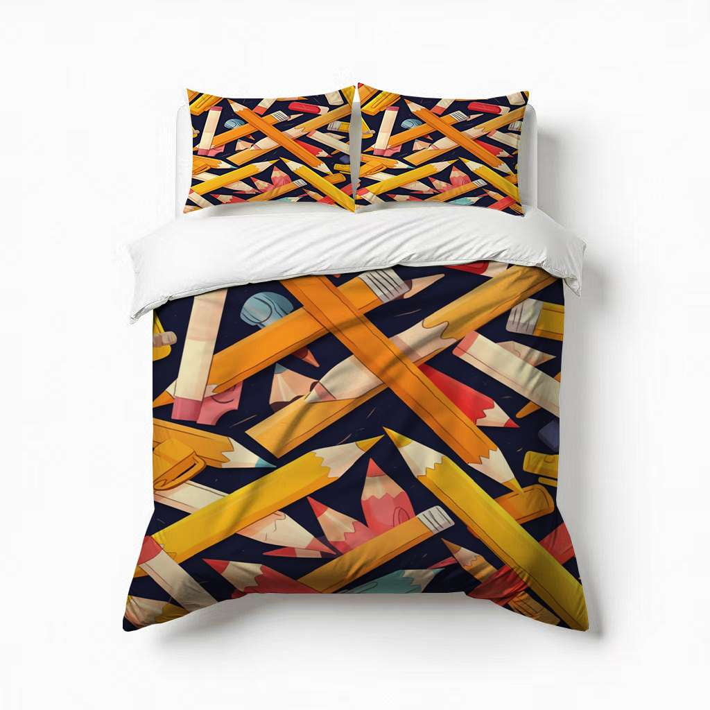 Back To School Messy Pencils Art Bedding Set 3 Pcs Soft Microfiber ...