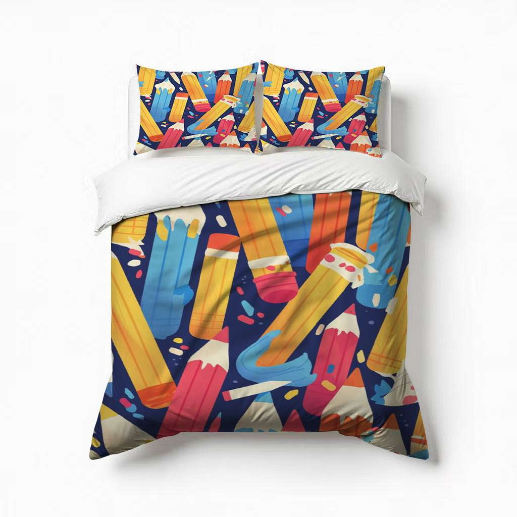 Back To School Messy Pencils Art Bedding Set 3 Pcs Soft Microfiber ...