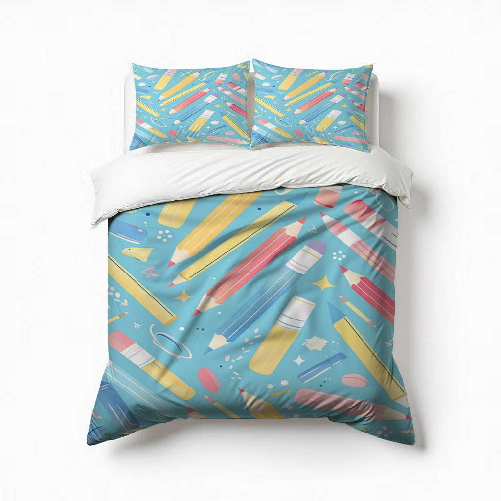 Back To School Messy Pencils Art Bedding Set 3 Pcs Soft Microfiber ...