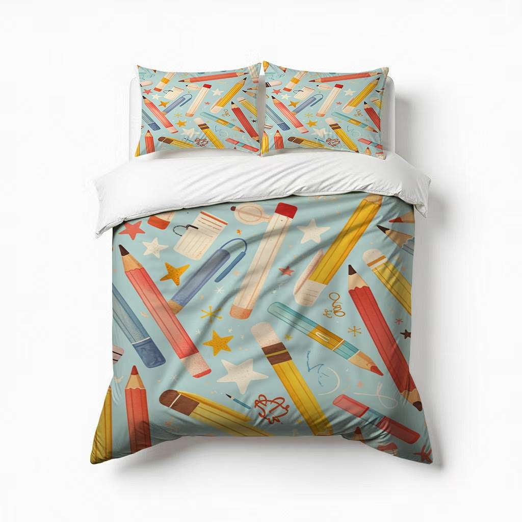 Back To School Messy Pencils Art Bedding Set 3 Pcs Soft Microfiber ...