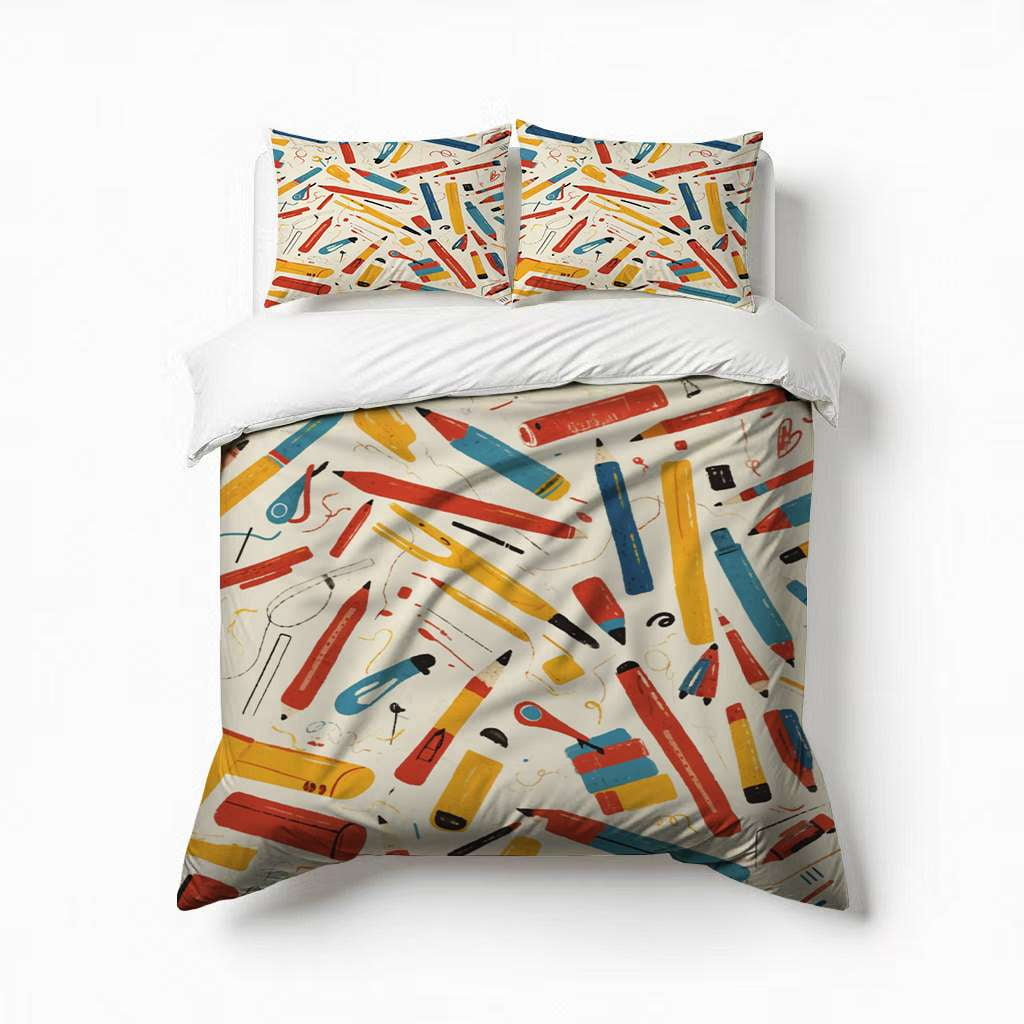 Back To School Messy Pencils Art Bedding Set 3 Pcs Soft Microfiber ...