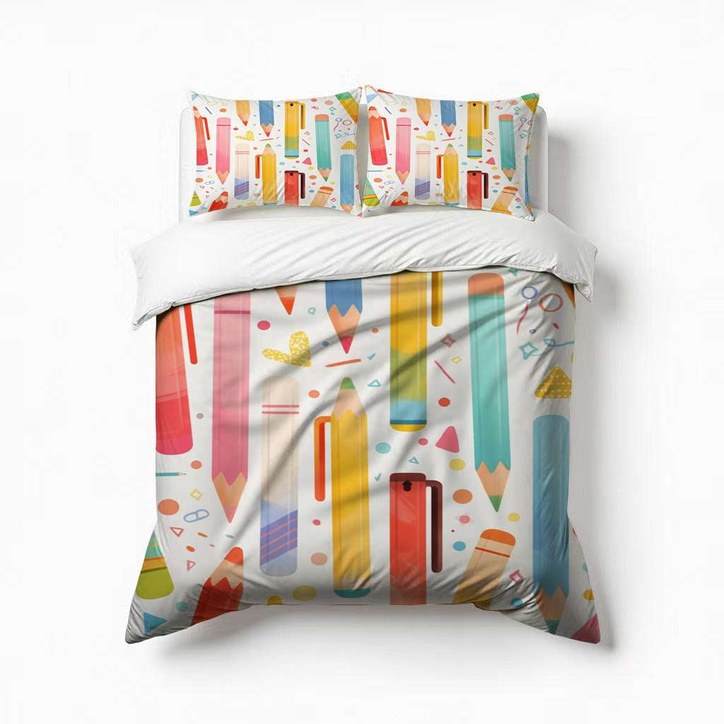 Back To School Messy Pencils Art Bedding Set 3 Pcs Soft Microfiber ...
