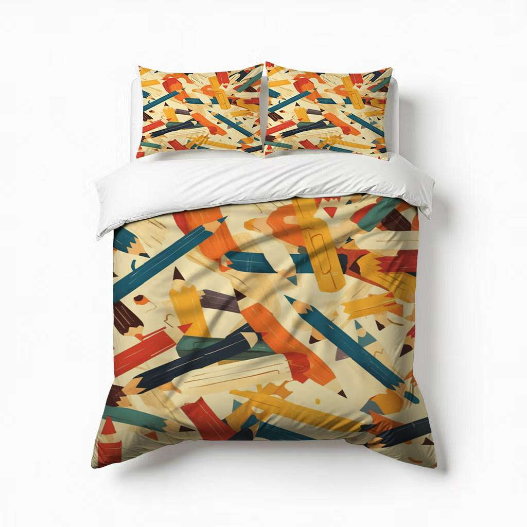 Back To School Messy Pencils Art Bedding Set 3 Pcs Soft Microfiber ...