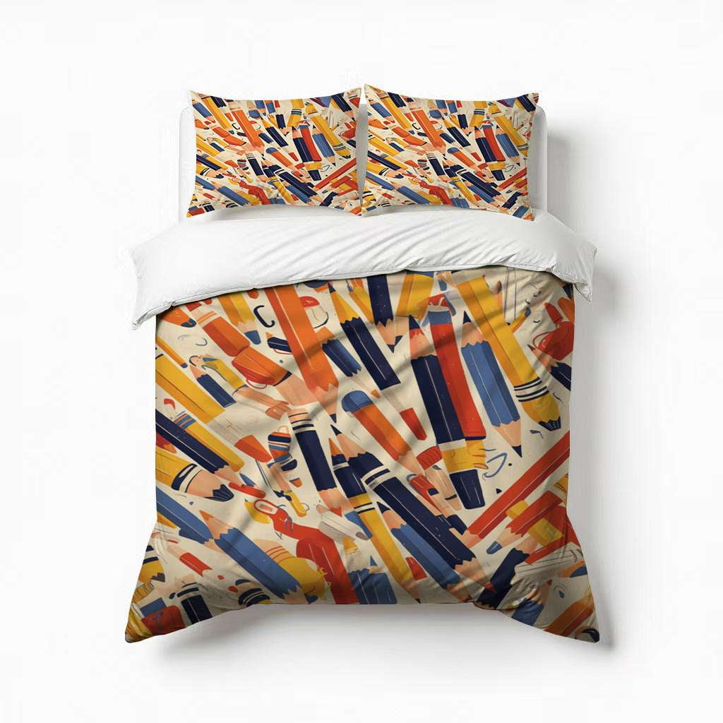 Back To School Messy Pencils Art Bedding Set 3 Pcs Soft Microfiber ...